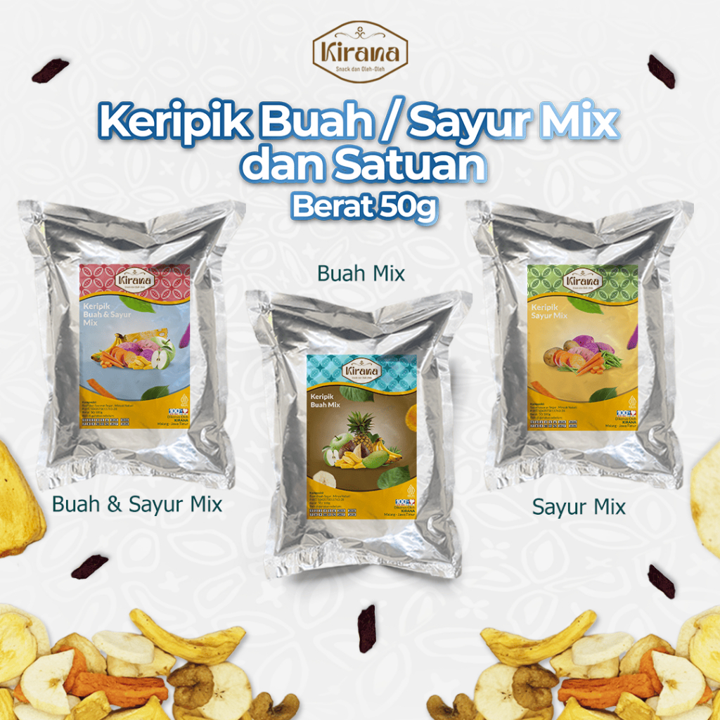 Jual Kirana Snack - Keripik Buah Mix/Sayur Mix/Buah & Sayur Mix 50gram ...