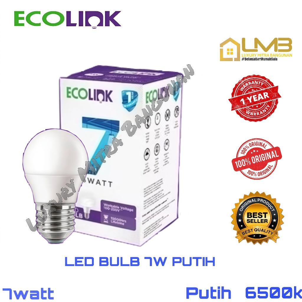 Jual ECOLINK Lampu Bohlam LED Bulb 7W - Cahaya Putih (Cool Daylight ...