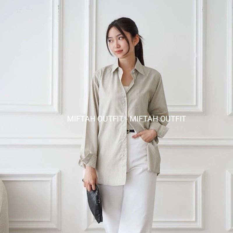 Jual Suzy shirt/Kemeja Salur Wanita/Kemeja Garis-Garis Lengan Panjang ...