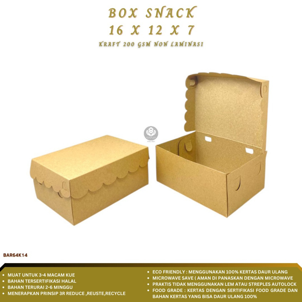 Jual Dus Snack 16x12 Box 12x16 Bahan 200 Gsm (BAR64K14-16X12X7 Cm ...