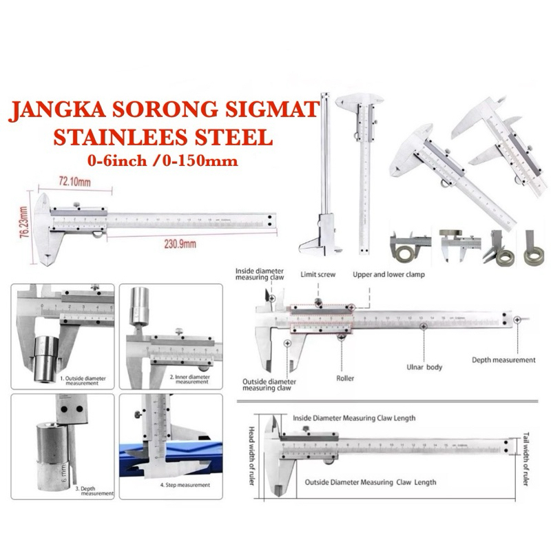 Jual Jangka Sorong Stainless 6 INCH Vernier Caliper 150MM Sigmat Besi Manual | Shopee Indonesia
