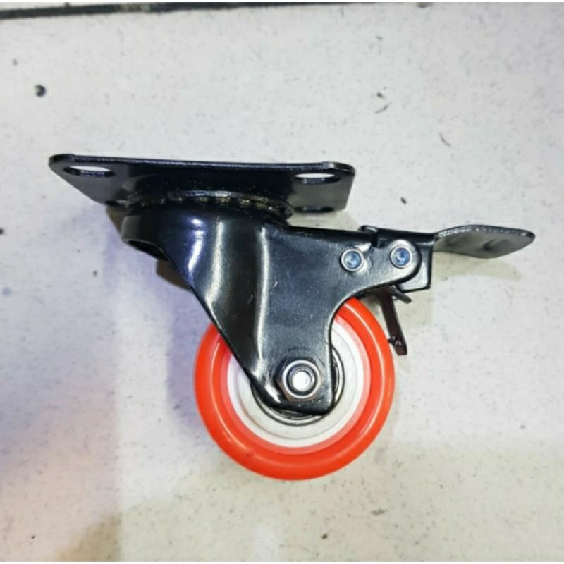 Jual roda pu 2"inch Ligh duty rem/ roda pu merah 2"inch rem | Shopee ...