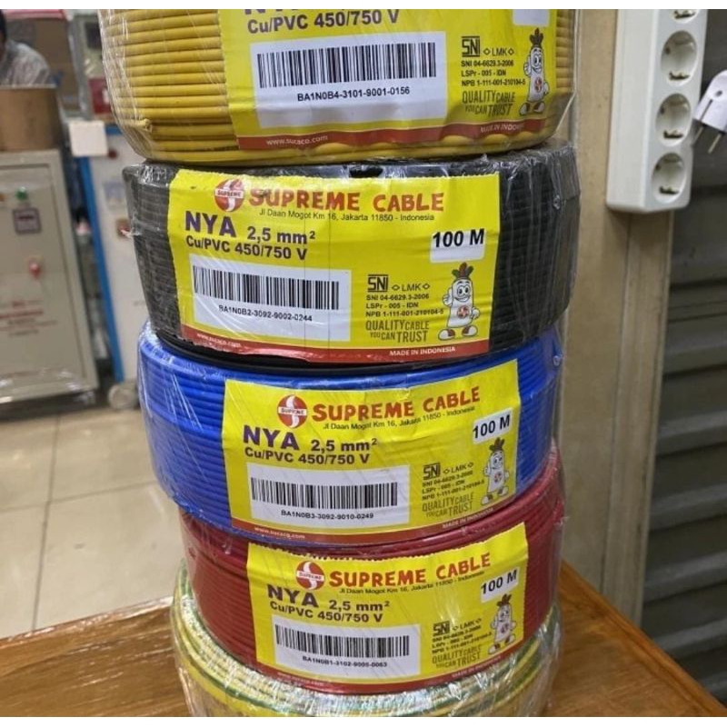 Jual Kabel Supreme NYA 2,5mm @100 Kabel Tunggal Kawat Tembaga Warna Merah Biru Kuning Hijau ...
