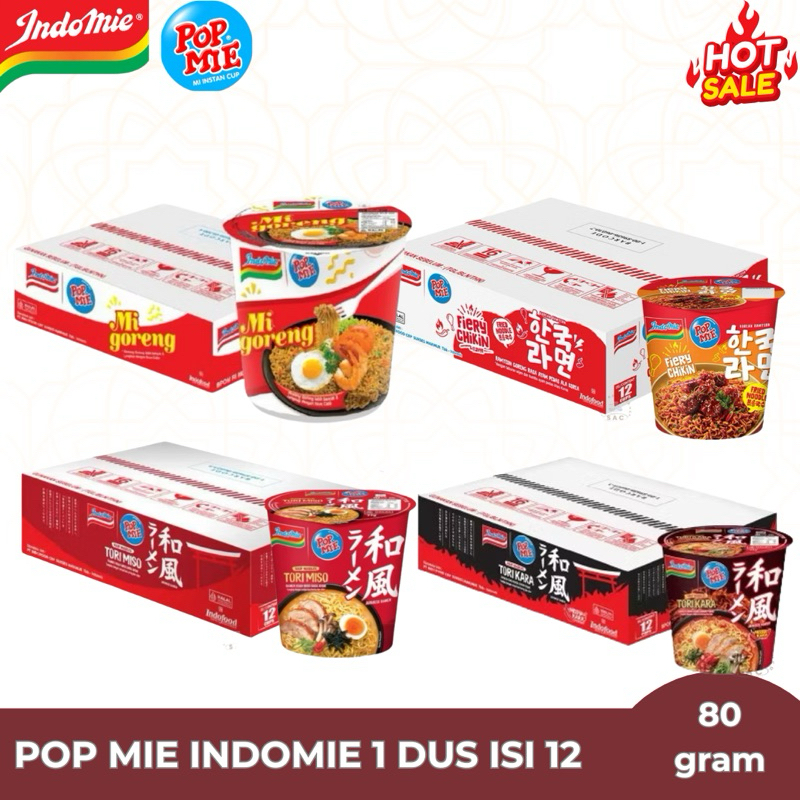 Jual [1 dus isi 12 pcs]Pop Mie Goreng Rasa Indomie Goreng 80g Tori Miso 77 gram Tori Kara 70g ...
