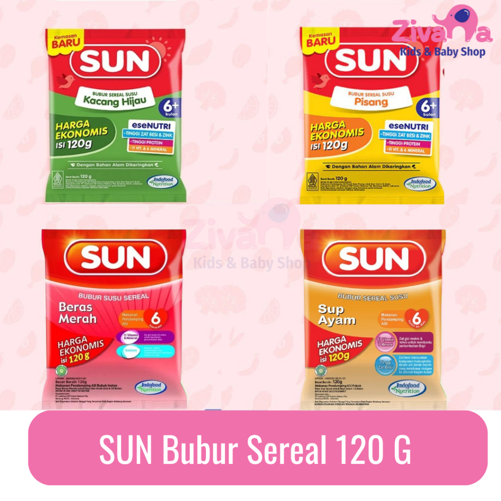 Jual SUN Bubur Sereal Ekonomis 120 G (6 bulan+) Rasa Pisang, Kacang Hijau, Beras Merah, Sup Ayam ...