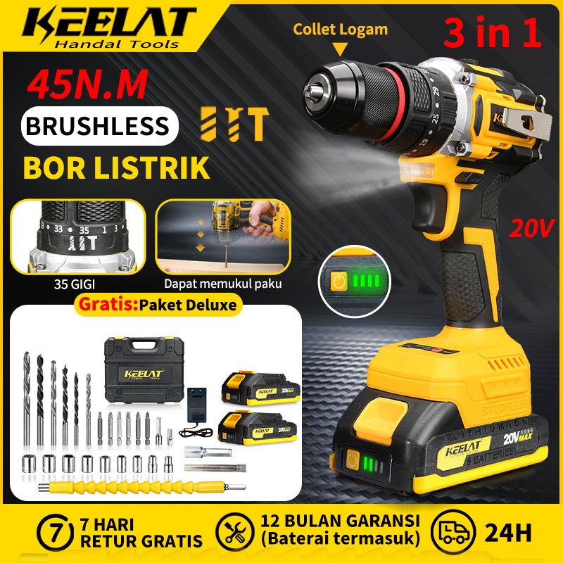 Jual KEELAT KCD013 20V Bor Baterai Brushless 10mm Mesin Bor Cordless ...