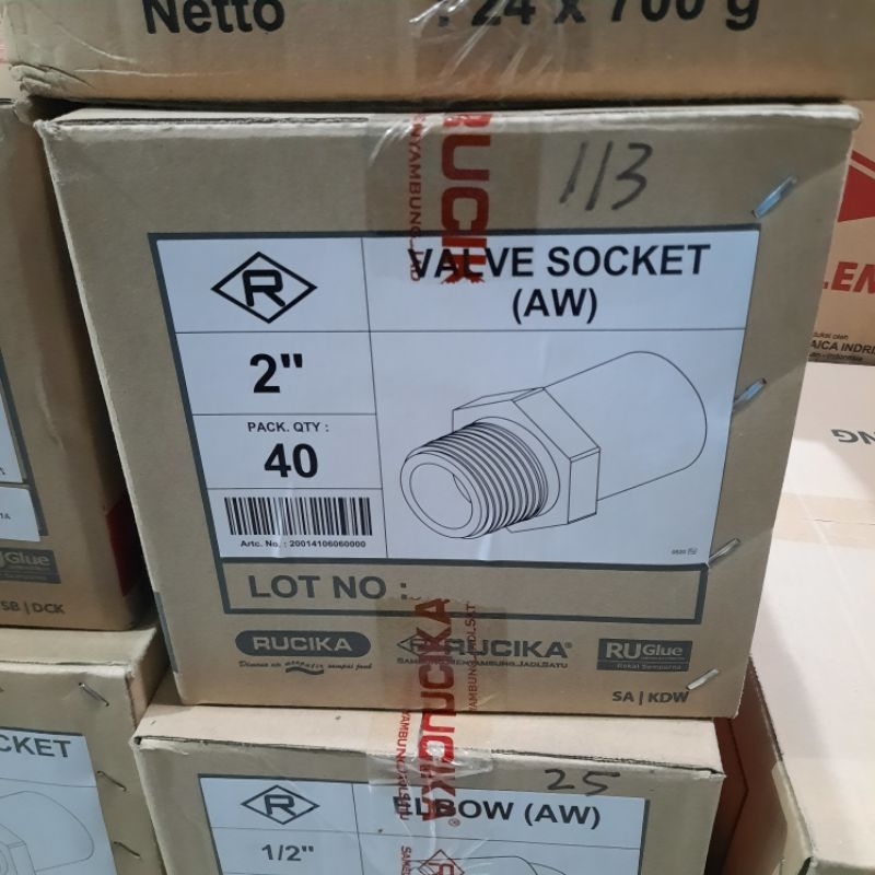 Jual [1 DUS ISI 40 PCS] Valve Socket AW 2" merk Rucika / Sok Drat Luar ...