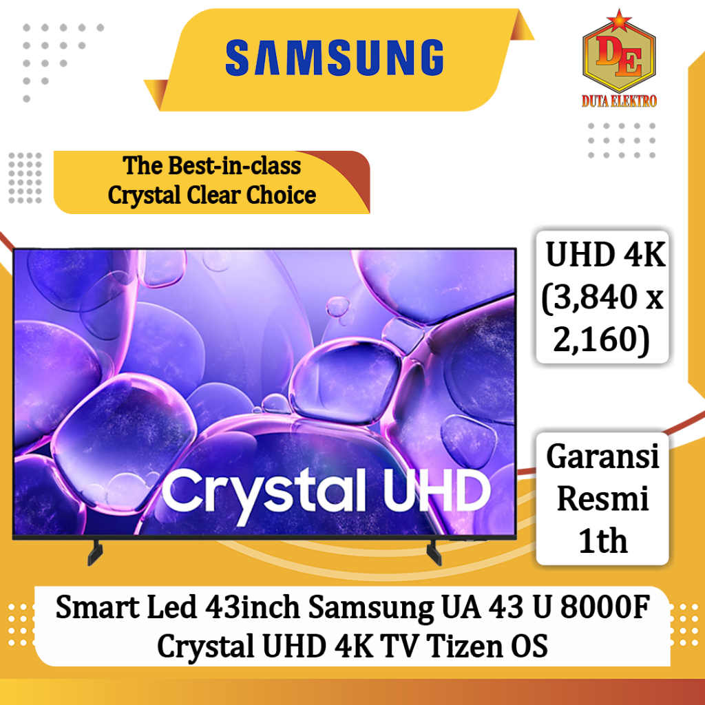 Jual Smart Led 43inch Samsung UA 43 U 8000F Crystal UHD 4K TV Tizen OS ...