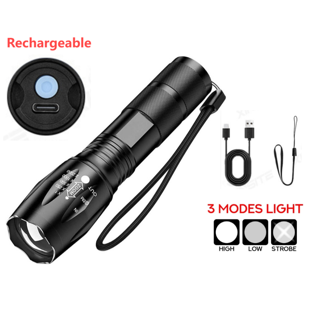 Jual Senter Rechargeable Zoom In Out 3 Mode Super Light Senter LED ...