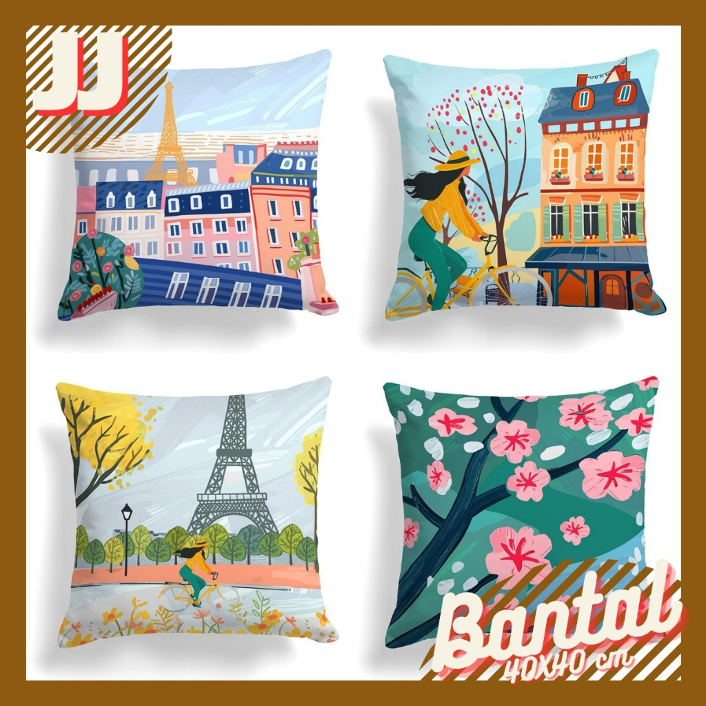 Jual BANTAL SOFA PRINT MOTIF DAY IN PARIS SERIES 40X40 DAN 60X30 CM ...
