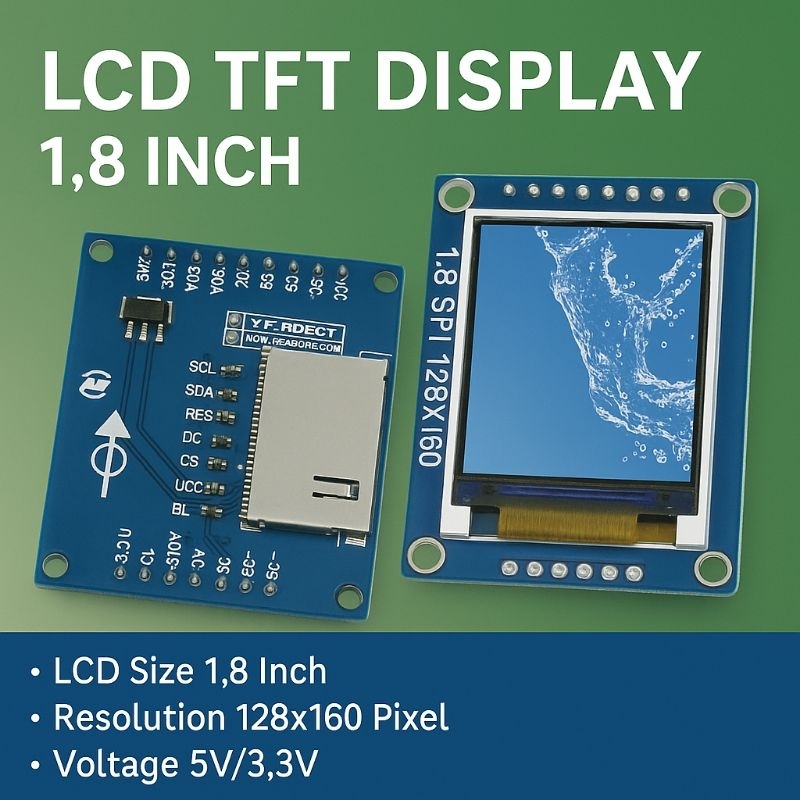 Jual LCD TFT 1.8 Inch SPI ST7735 – Warna 128x160 untuk Arduino, ESP32 ...