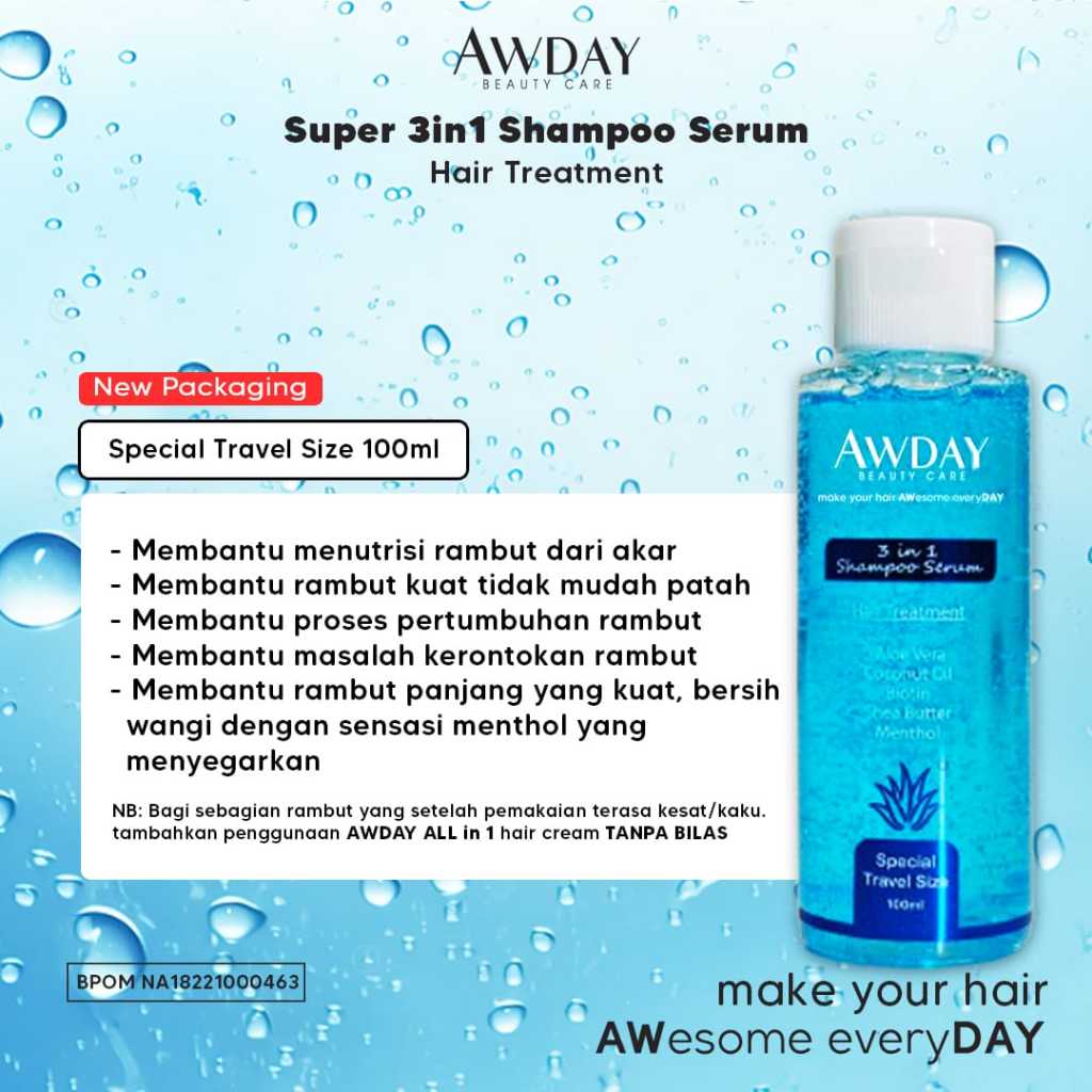 Jual Awday - Shampoo 3in1 hair treatment serum 100ML | Shopee Indonesia