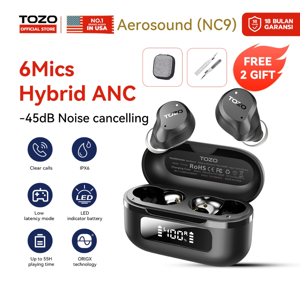 Jual IndahRestore - NEW LAUNCHING Tozo Aerosound (NC9) Tws 6 Mics Hybrid ANC + 4 Mics ENC Long ...