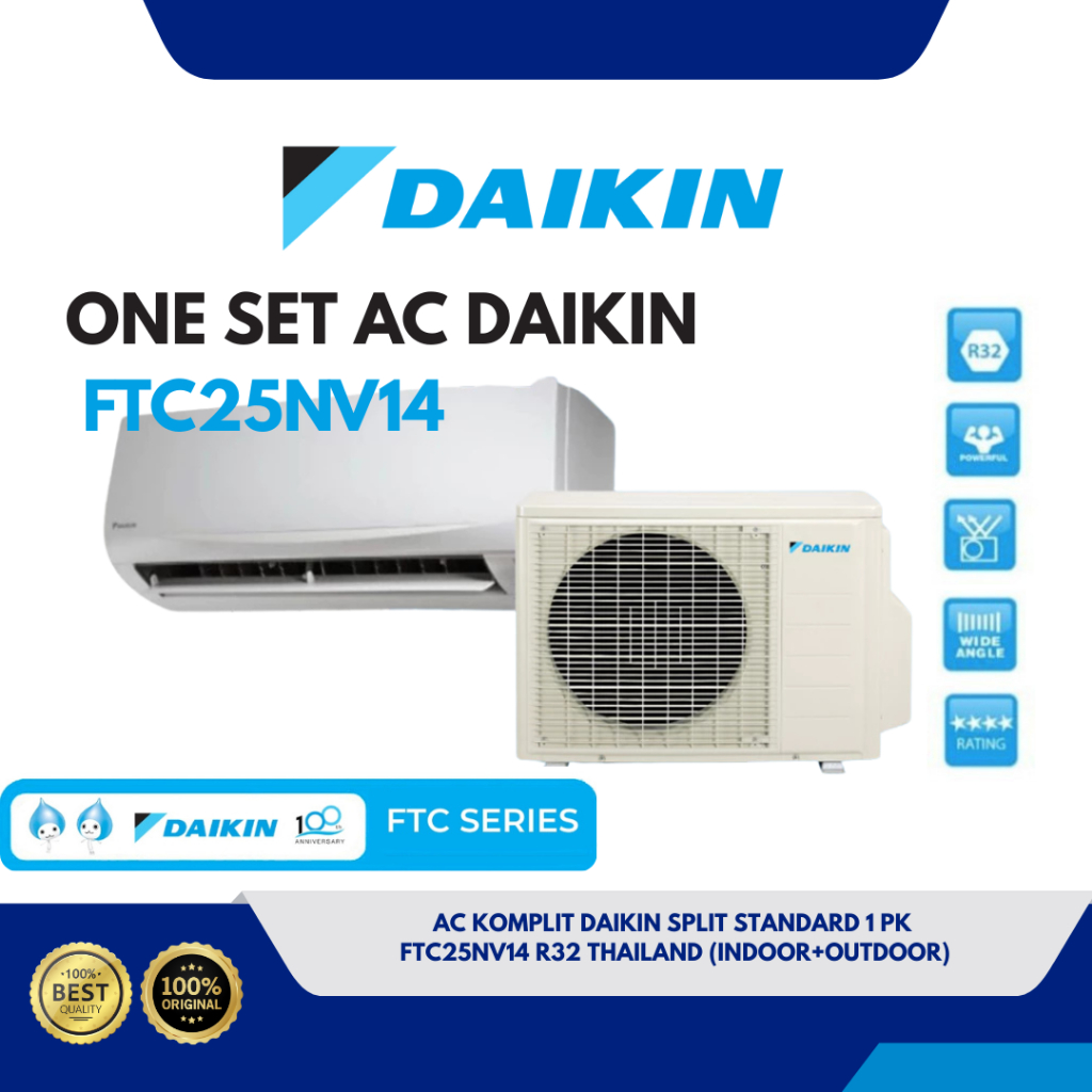 Jual AC KOMPLIT DAIKIN SPLIT STANDARD 1 PK FTC25NV14 R32 THAILAND ...