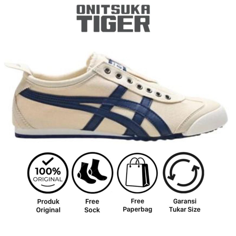 Jual Sepatu Onitsuka tiger original indo slip on cream navy Unisex best seller // free paperbag ...