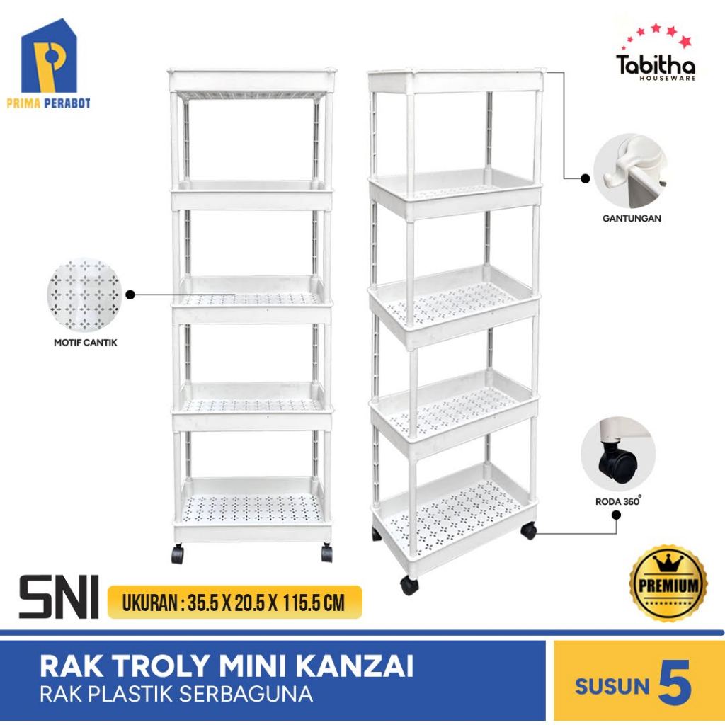 Jual Rak Roda Susun 5 Rak Troli Mini Putih Kanzai | Shopee Indonesia