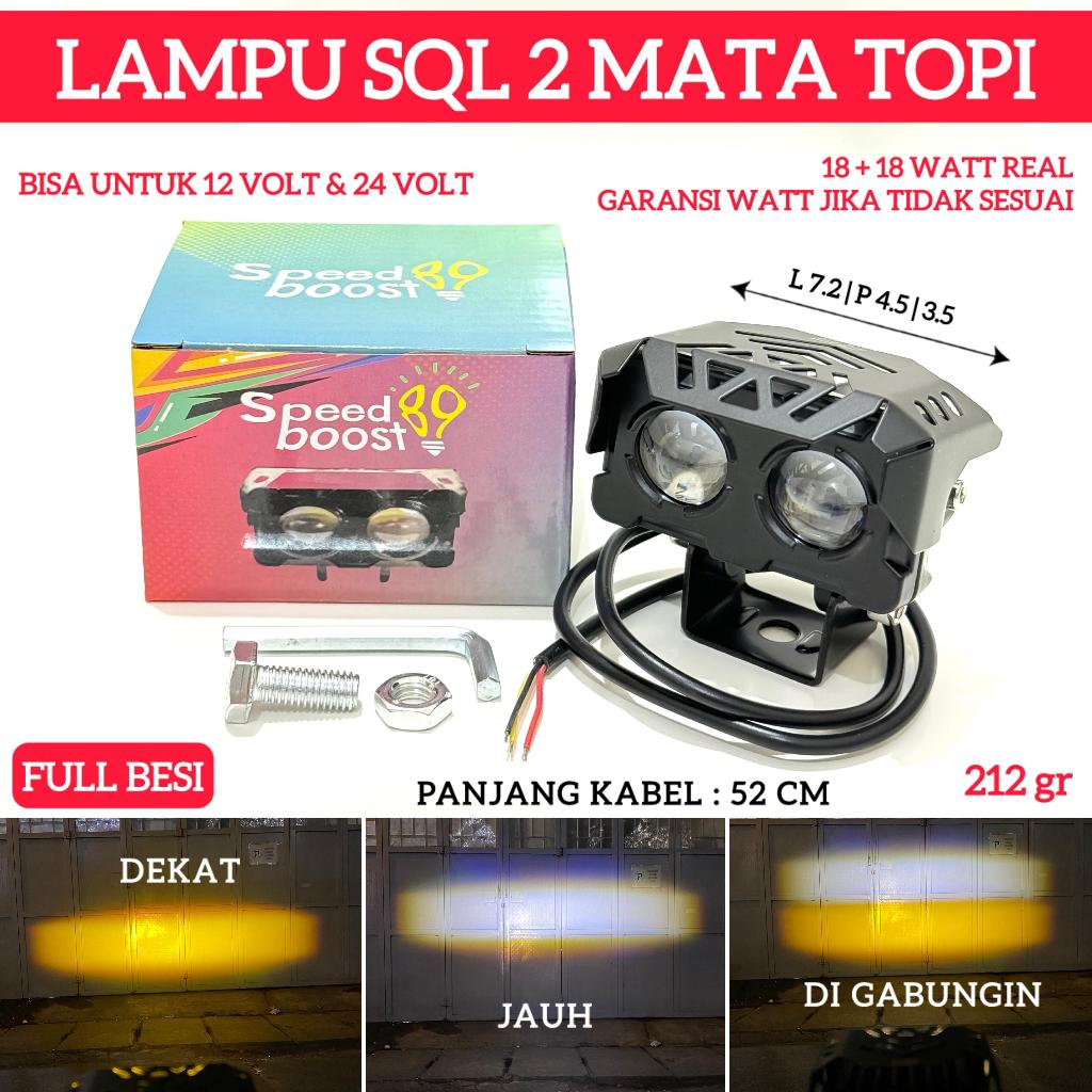 Jual Lampu Tembak Laser Sorot SQL 2 Mata Topi Putih Kuning 18 Watt DC 12 - 24 Volt Untuk Motor ...