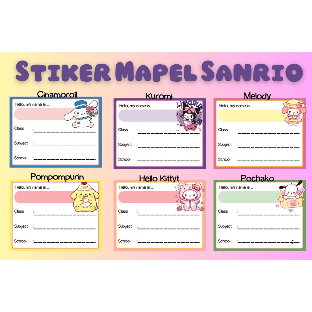 Jual 10Pcs Stiker Mapel Sanrio Label Buku Pelajaran Sekolah Stiker mata ...