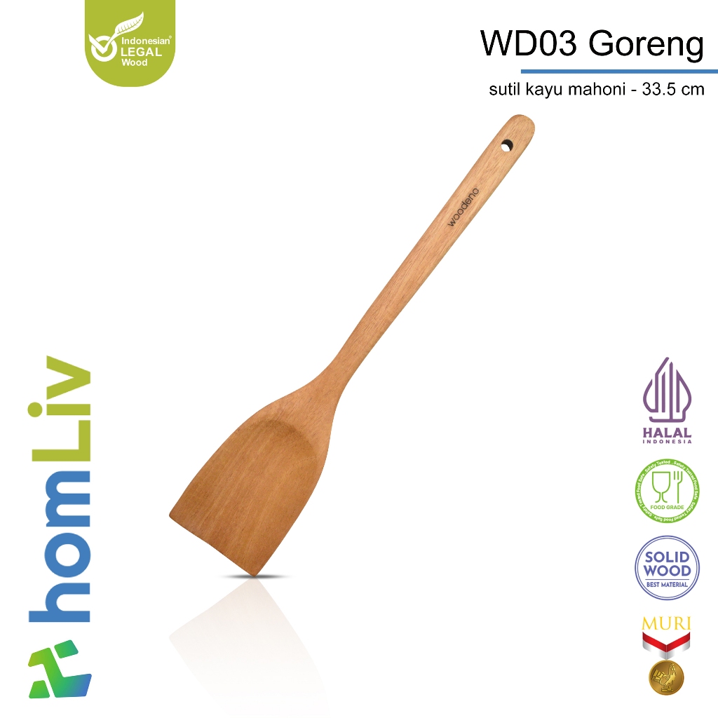 Jual Woodeno by homLiv Sutil Goreng Kayu Mahoni 33.5cm WD03 Spatula Food Grade | Shopee Indonesia