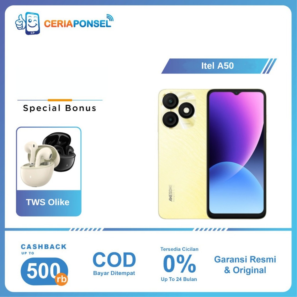 Jual Itel A50 3/64GB, 4/64GB & 3/128GB, Unisoc T603, 5000mAh | Garansi Resmi Itel Indonesia 1 ...