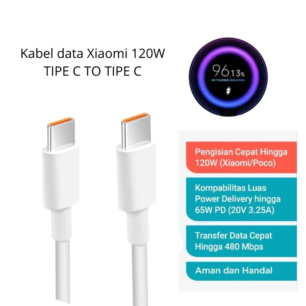 Jual Kabel Data Xiaomi C To C Turbo Charge 6 Ampere Kabel Mi 50W Type C ...