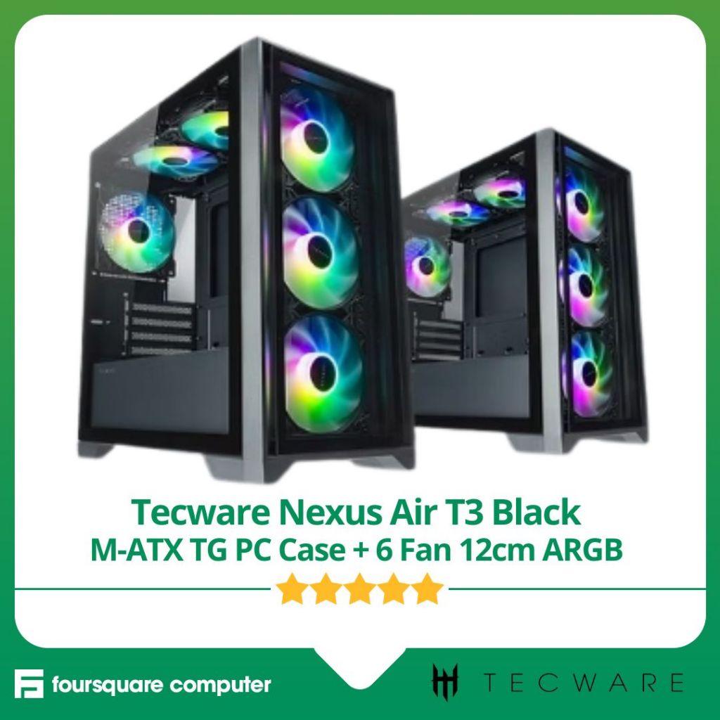 Jual Tecware Nexus Air T3 Black M-ATX TG + 6 Fan 12cm ARGB Case Casing ...