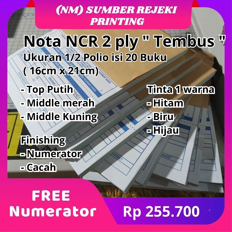 Jual Cetak Nota Ncr 2 ply ukuran 1/2, cetak nota custom bisa pakai nama ...