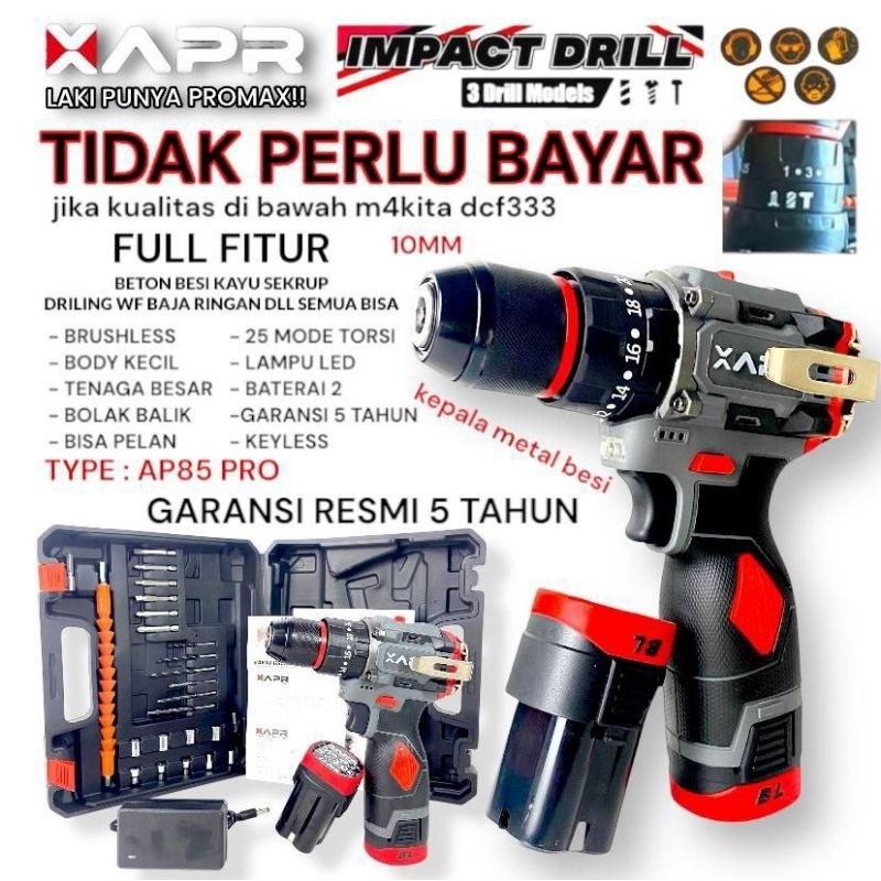 Jual APR RAJA BOR impact drill BRUSHLESS TYPE AP85 pro 10mm keyless ...