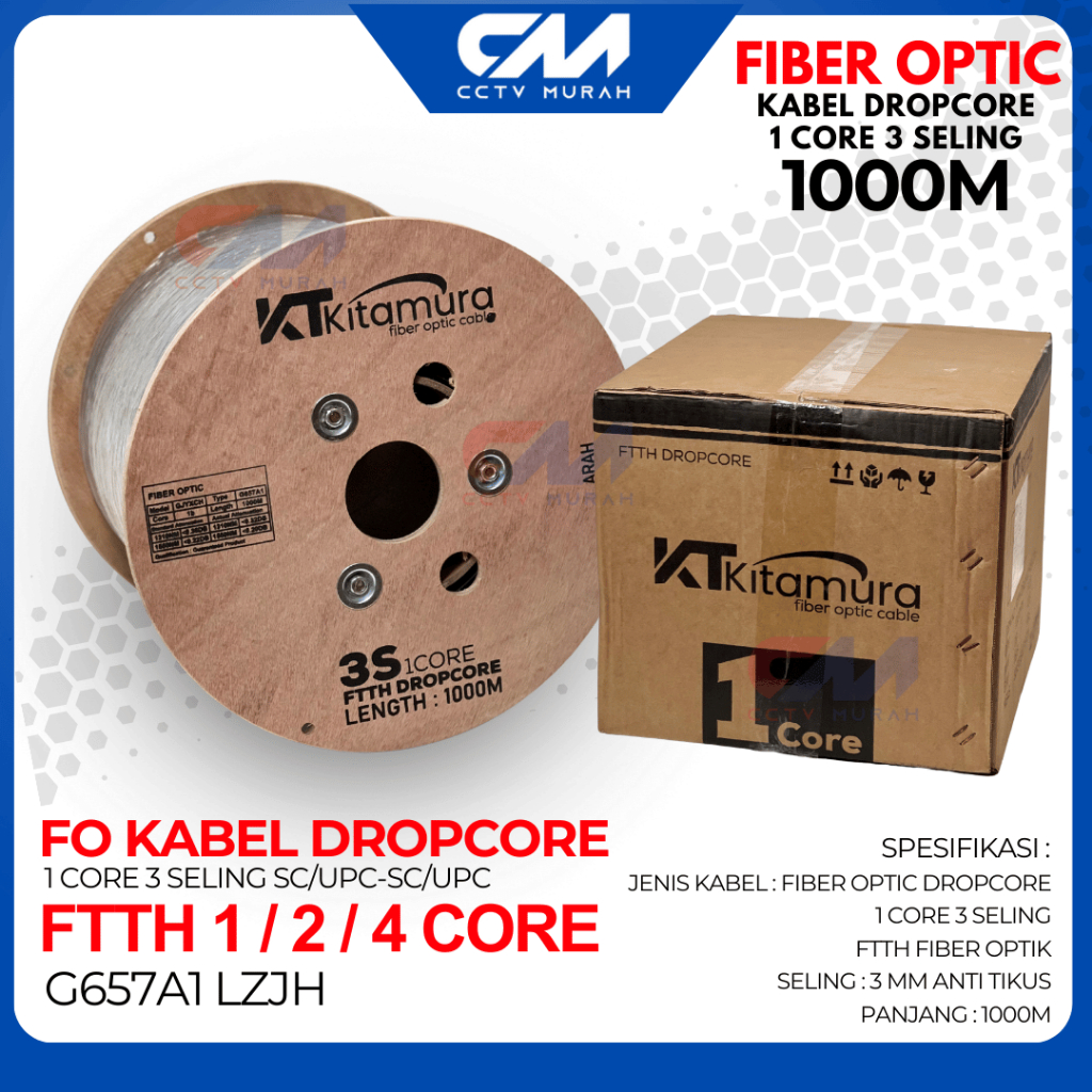 Jual Kabel Dropcore 1/2/4 Core 3 Seling dropcore Fiber Optik 1000 Meter ...