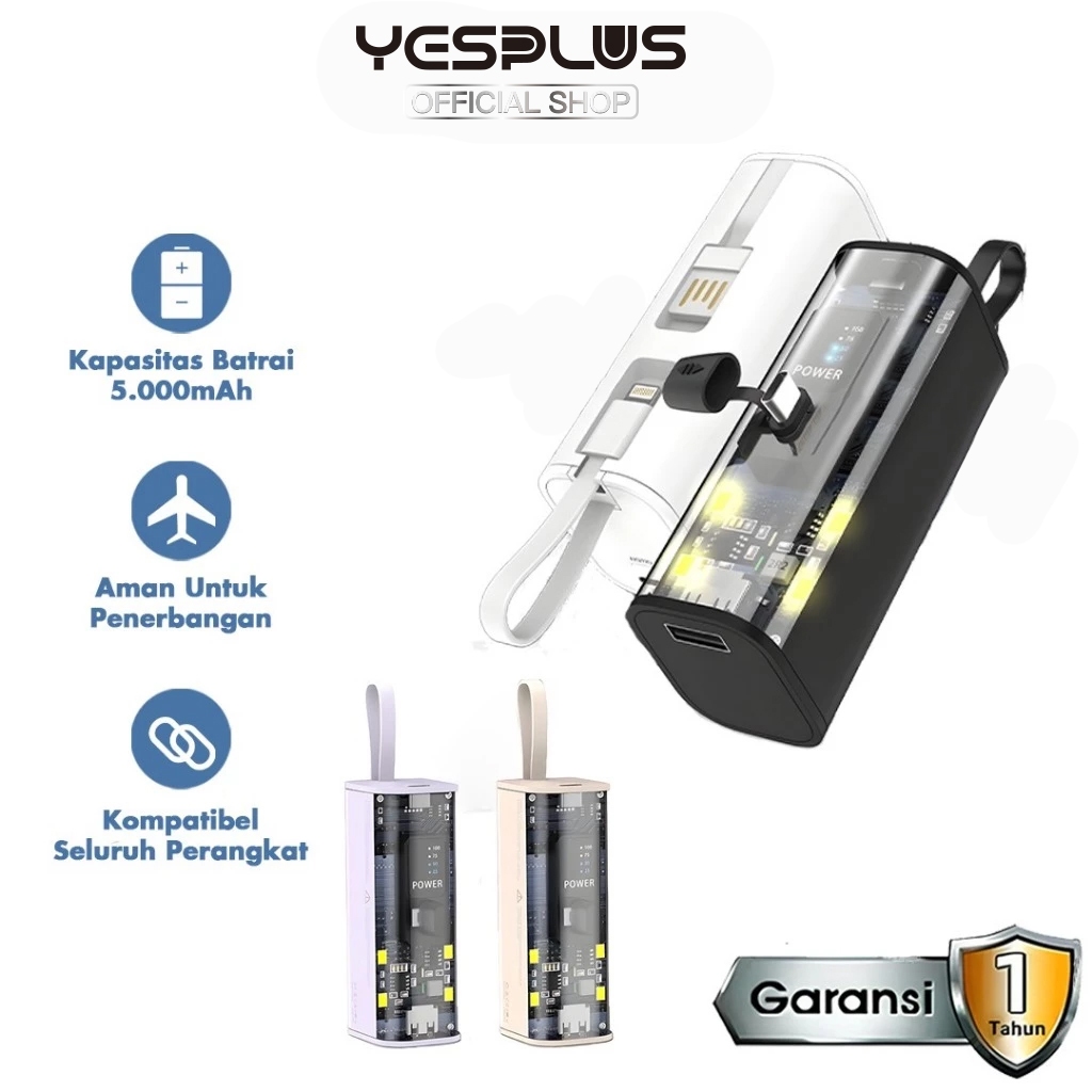 Jual New Mini Portable Powerbank Transparan YESPLUS YS-929 Fast Charging Compatible PD 37W ...