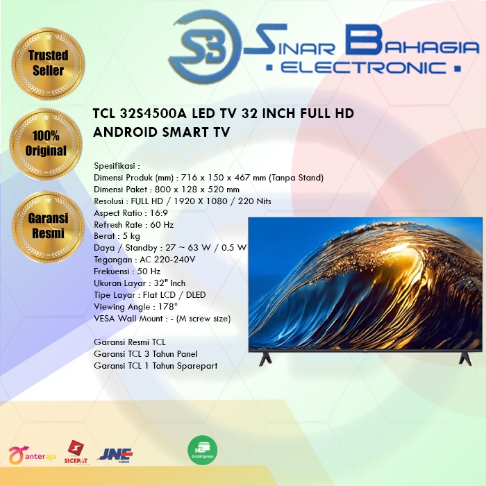 Jual TCL 32S4500A LED TV 32 INCH FULL HD ANDROID SMART TV (NEW KHUSUS ...