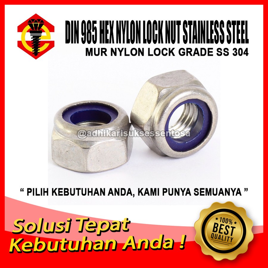 Jual SS 304 / Mur Nylon Stainless / Lock Nut M8 Picth 1,25 Kunci 13 | Shopee Indonesia