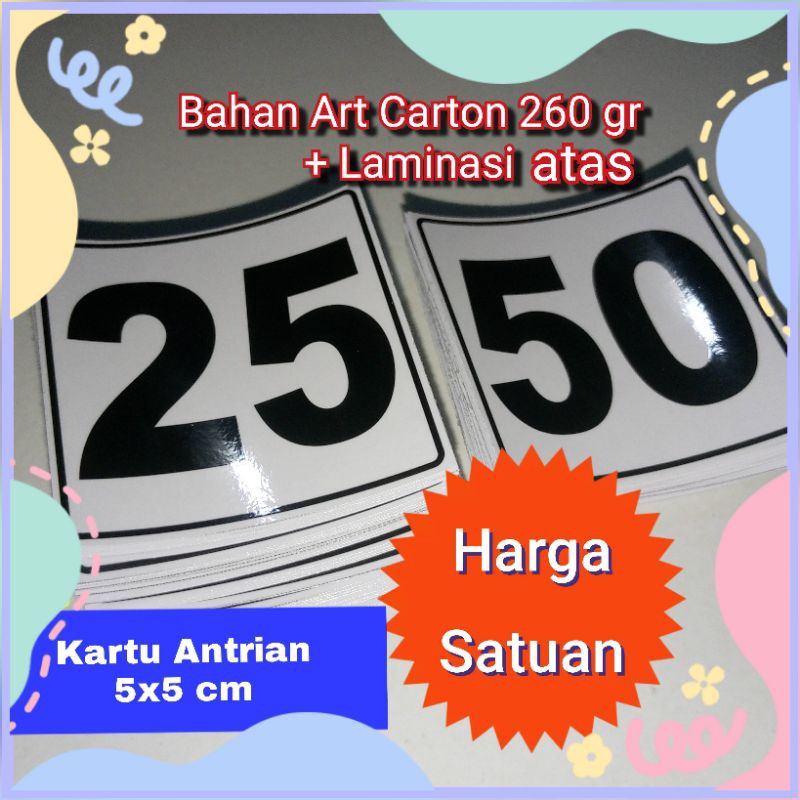 Jual Nomor Antrian Harga Satuan Ukuran 5x5 cm Bahan Art Carton 260 gr ...