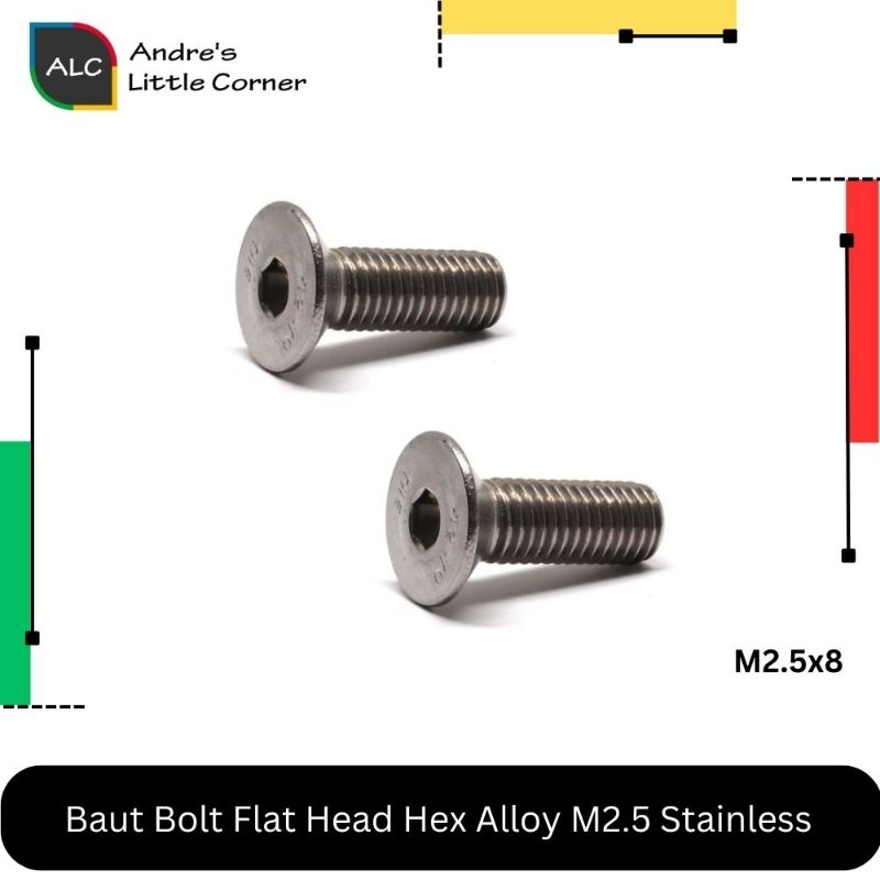 Jual Baut Bolt M2.5 8mm Stainless Steel Flat Head Alloy Hex 8 mm Kunci ...