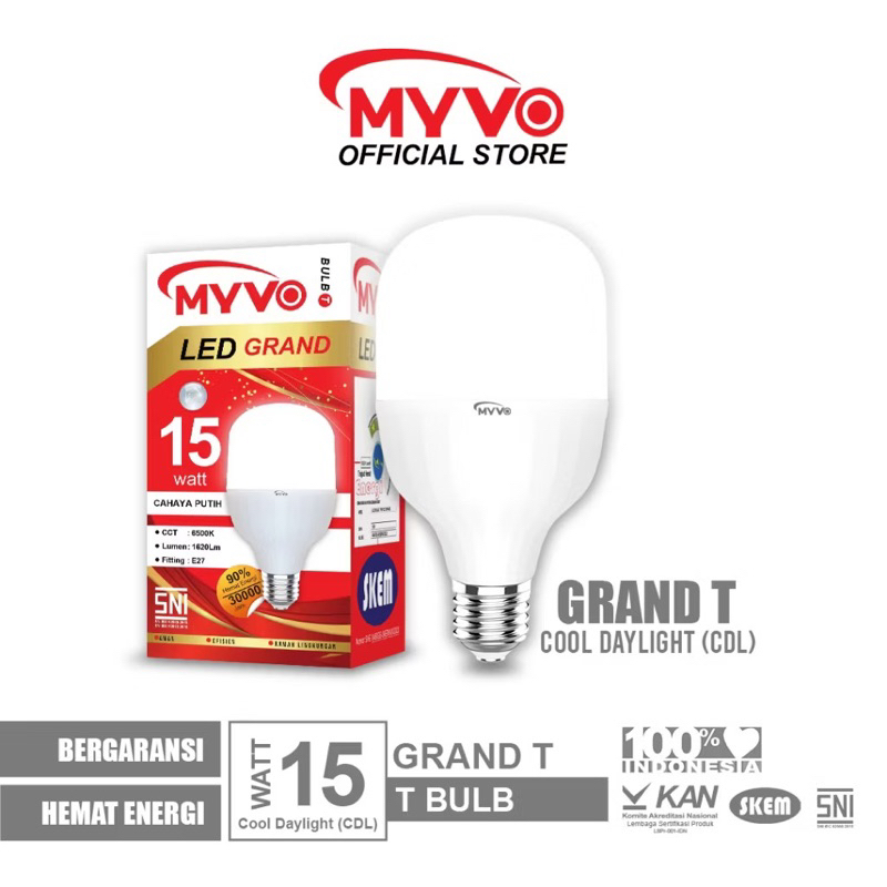 Jual Lampu LED MYVO Grand T 15 Watt (Cahaya Putih / 6.500K) | Shopee Indonesia