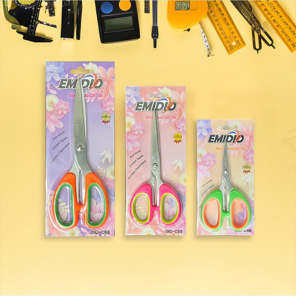Jual EMIDIO Gunting Gagang Karet Warna Kecil Sedang Besar / Gunting ...