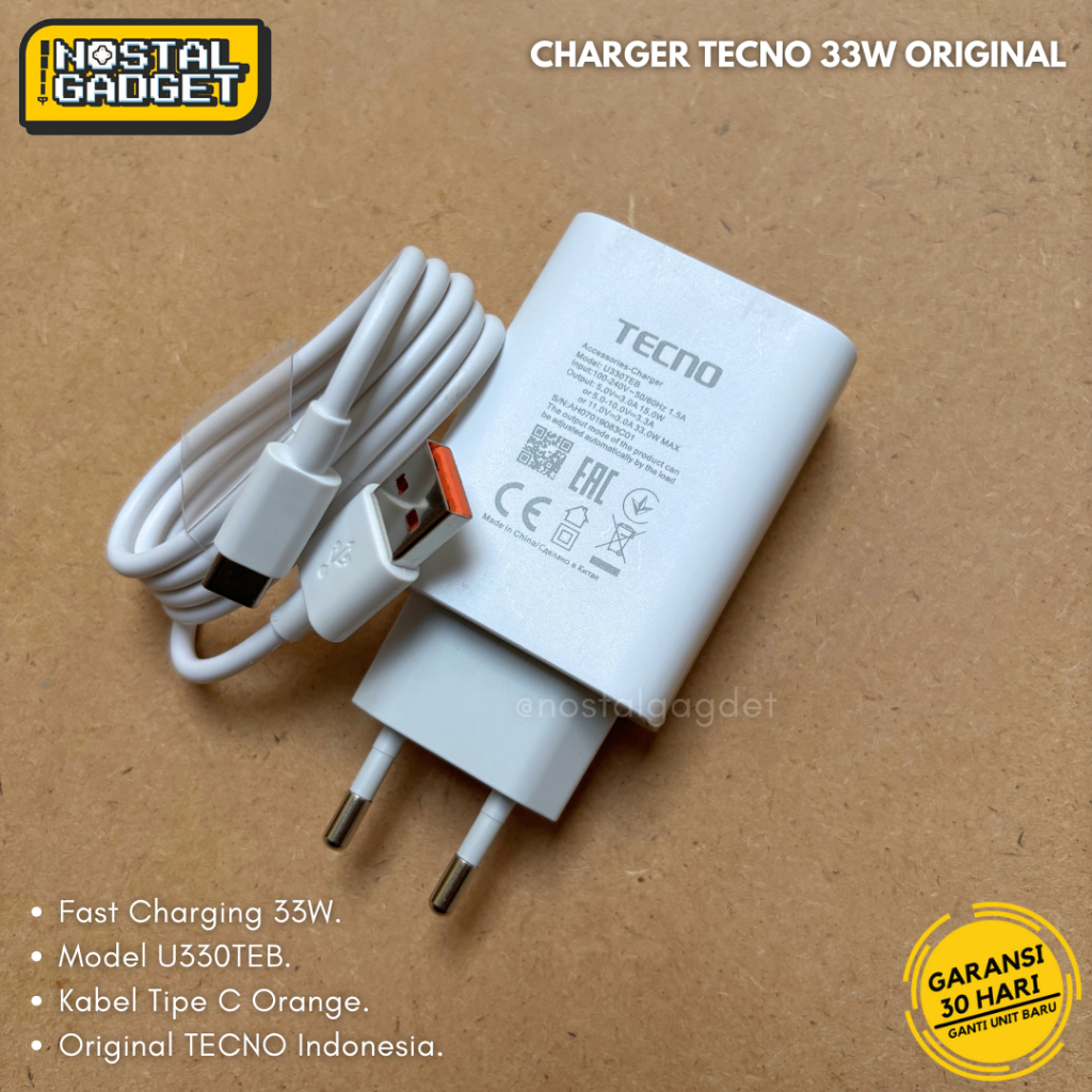 Jual Charger TECNO 33W Fast Charging SPARK 20 30 PRO | CAMON 20 PRO ...