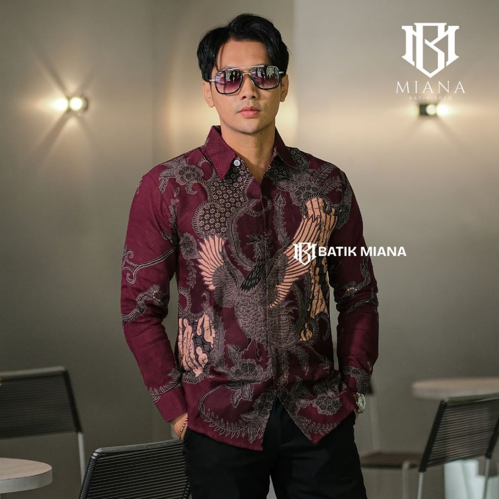 Jual Kemeja Batik Merah BURGUNDI Batik Miana Bahan DOBY Halus Lapis ...