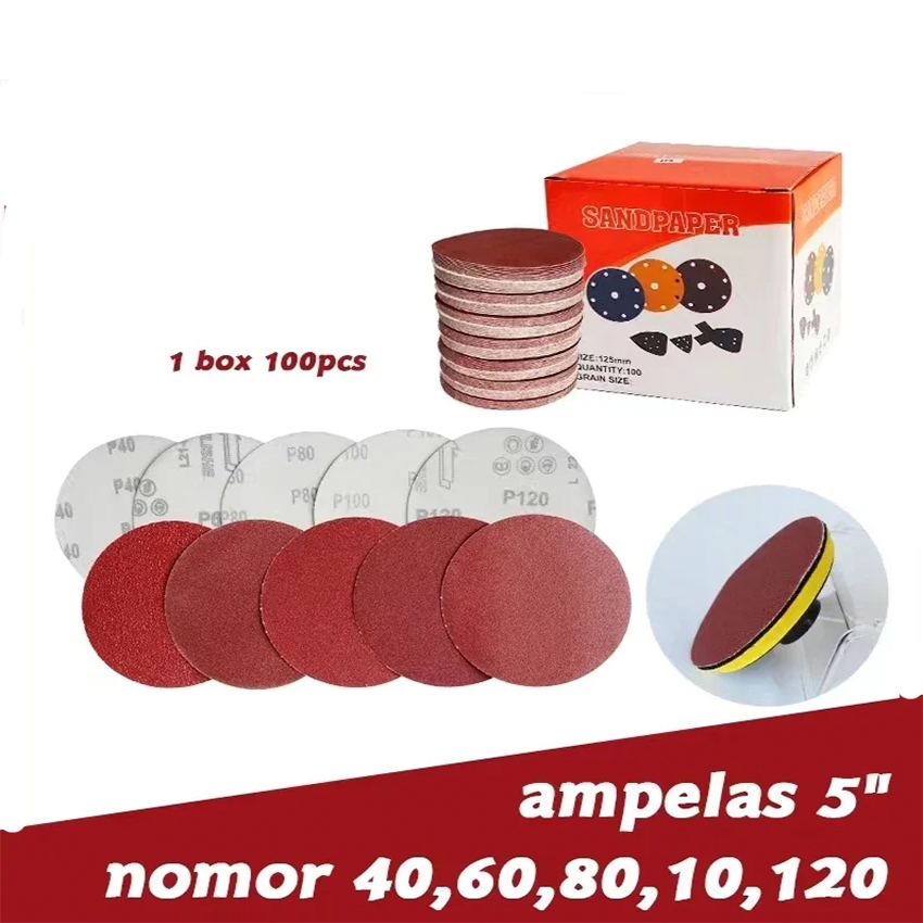 Jual Amplas bulat merk ukuran 5 inc isi 100 lembar / 1 box | Shopee ...