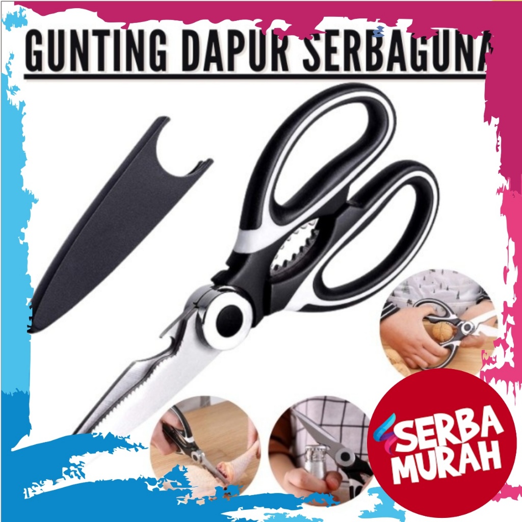 Jual Gunting Dapur Serbaguna Besar Hitam + Sarung | Shopee Indonesia