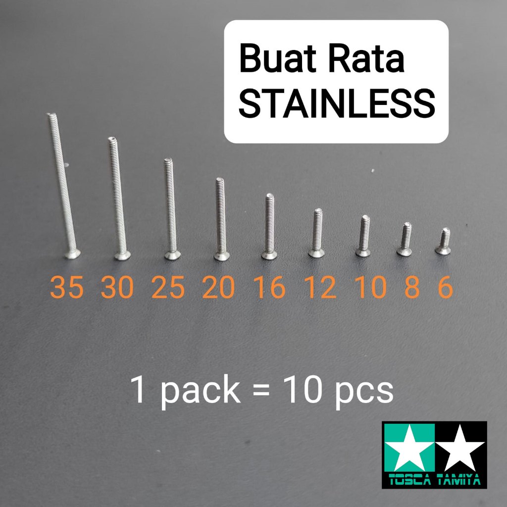 Jual Baut Rata Stainless kepala pipih rep Tamiya ( isi 10 pcs ...