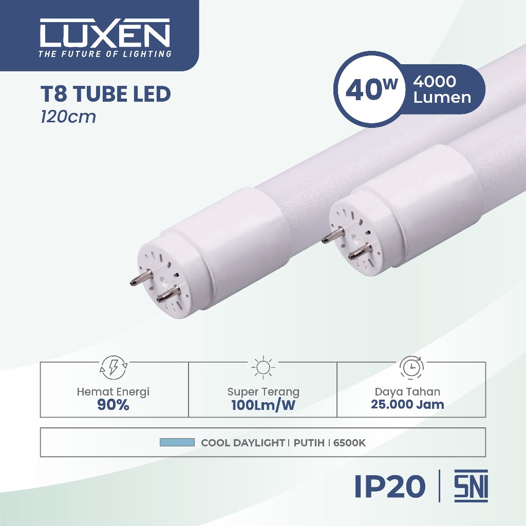 Jual Luxen Lampu TL LED Tube Light T8 Double End 40 Watt Cahaya Putih ...