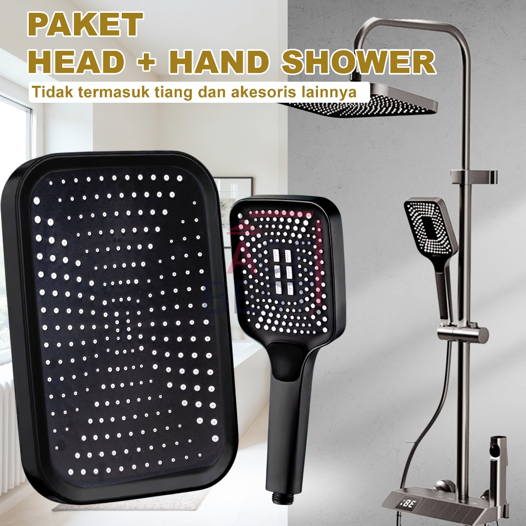 Jual Head dan Hand Shower Genggam Hitam Kotak ABS CHROME SET HEAD ...