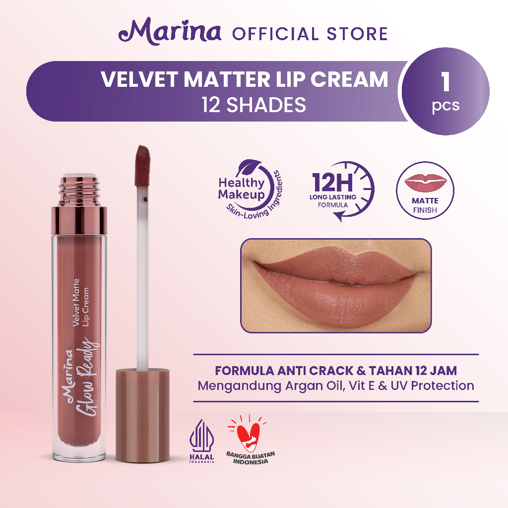 Jual Marina Glow Ready Colorlast Velvet Matte Lip Cream 5ml | Shopee ...