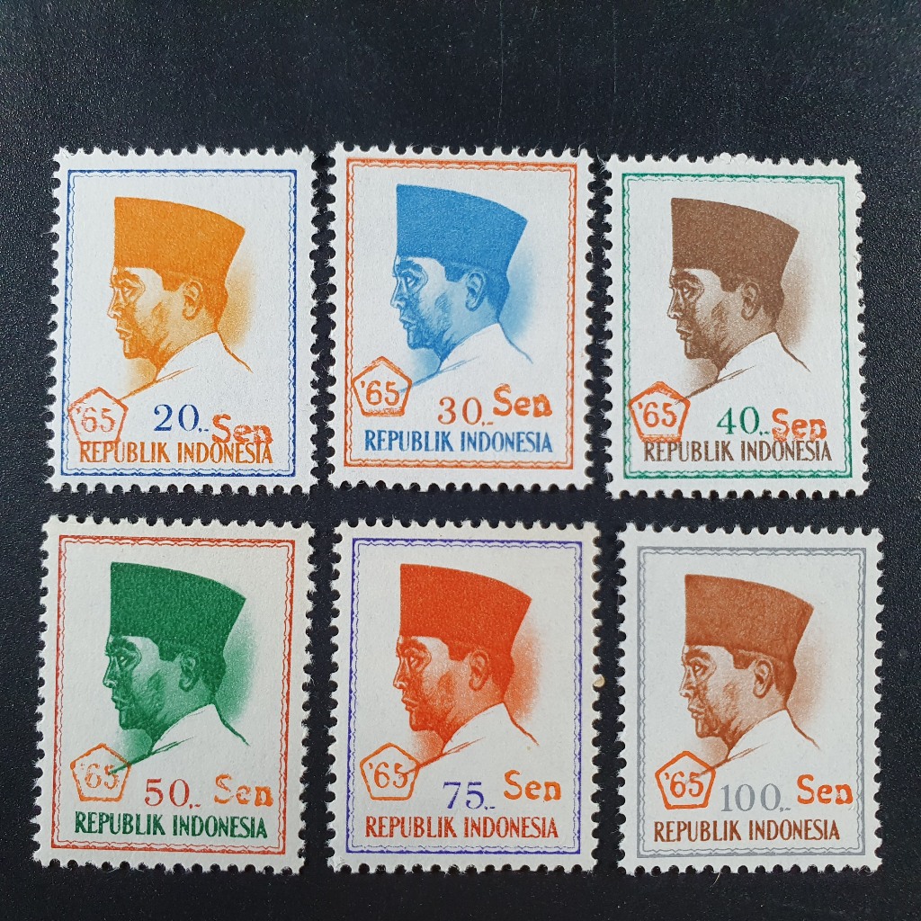 Jual Perangko Presiden Soekarno Overprinted 65 and Sen Tahun 1966 Set ...