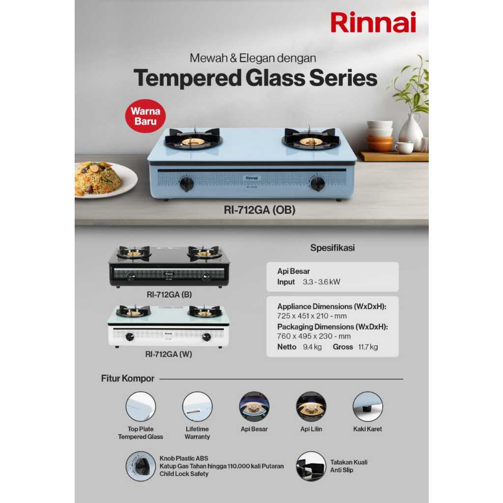 Jual Kompor gas Rinnai Kompor Kaca RI 712 GA Tempered Glass Kompor Gas ...