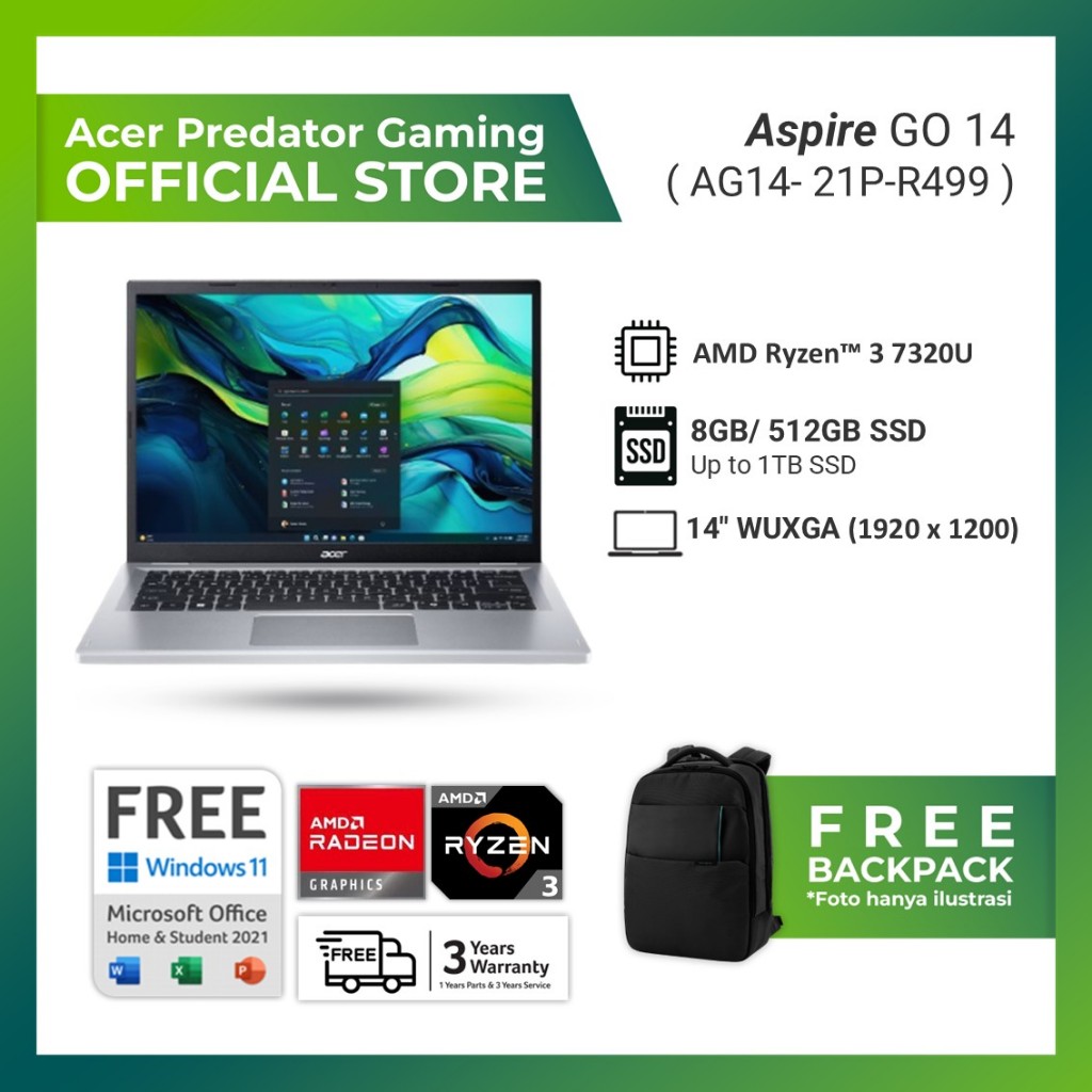 Jual ACER ASPIRE GO 14 AG14-21P-R499 RYZEN 3 7320U 8GB 512GB WINDOWS 11 ...