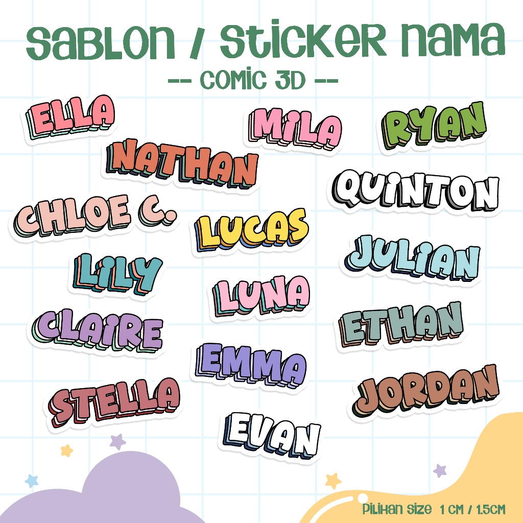 Jual Comic 3D Label Nama Custom – Sticker Vinyl Waterproof / Sablon ...