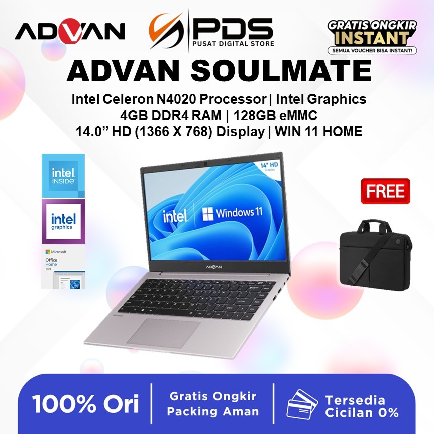 Jual ADVAN Soulmate Intel Celeron N4020 Ram 4GB eMMC 128GB 14" HD TN WIN 11 Home - Garansi Resmi ...