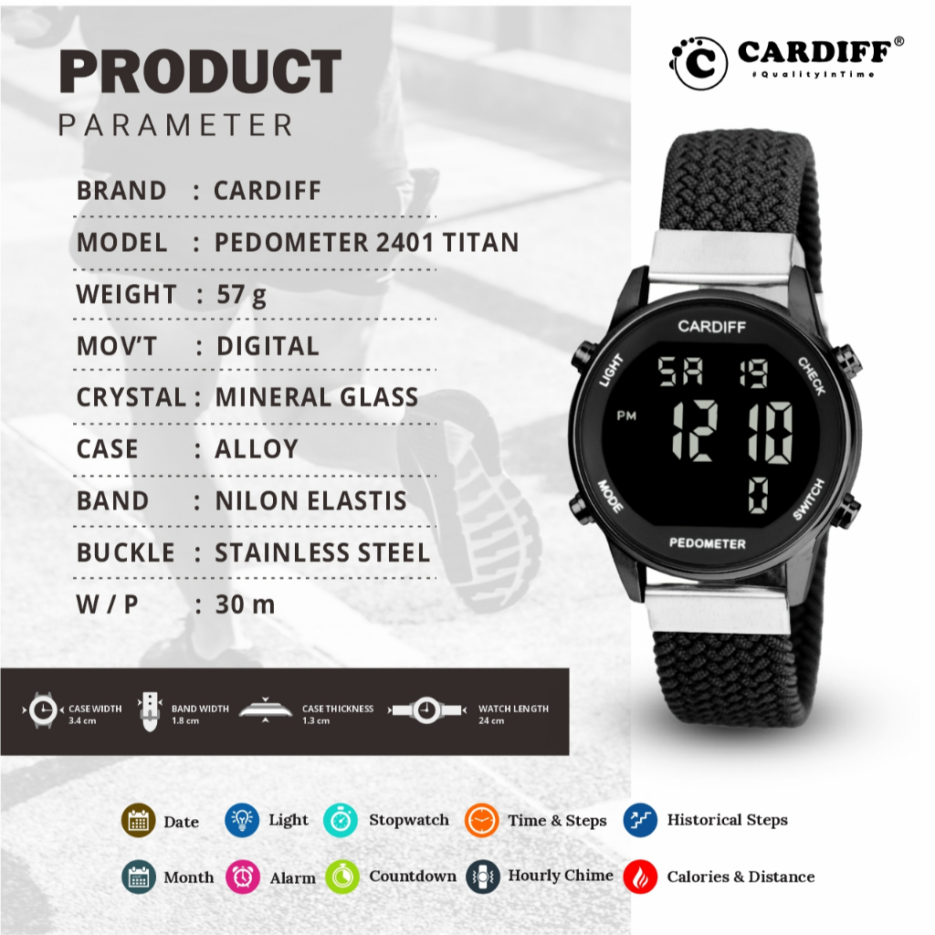 Jual CARDIFF WATCH LCD Pedometer 2401 Titan Series Jam Tangan Wanita ...